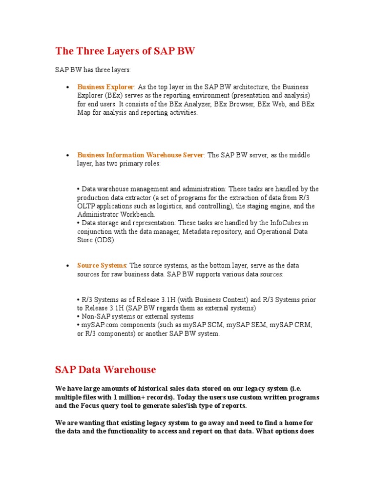 Three Layers of SAP BW Architecture | PDF | Database Index | Data Warehouse
