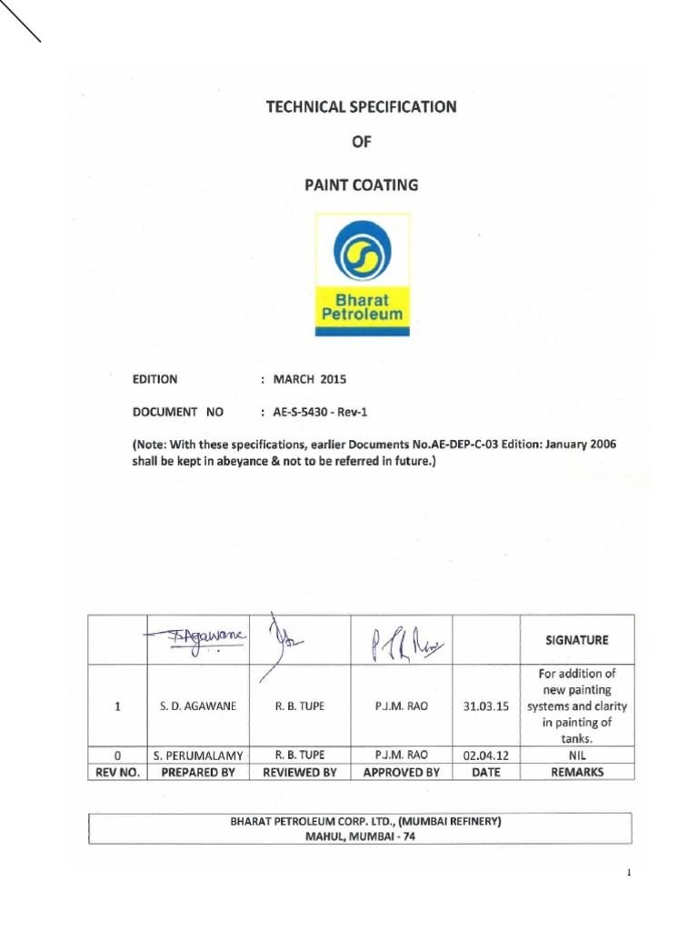 Technical Specs of Paint Coating | PDF | Paint | Epoxy