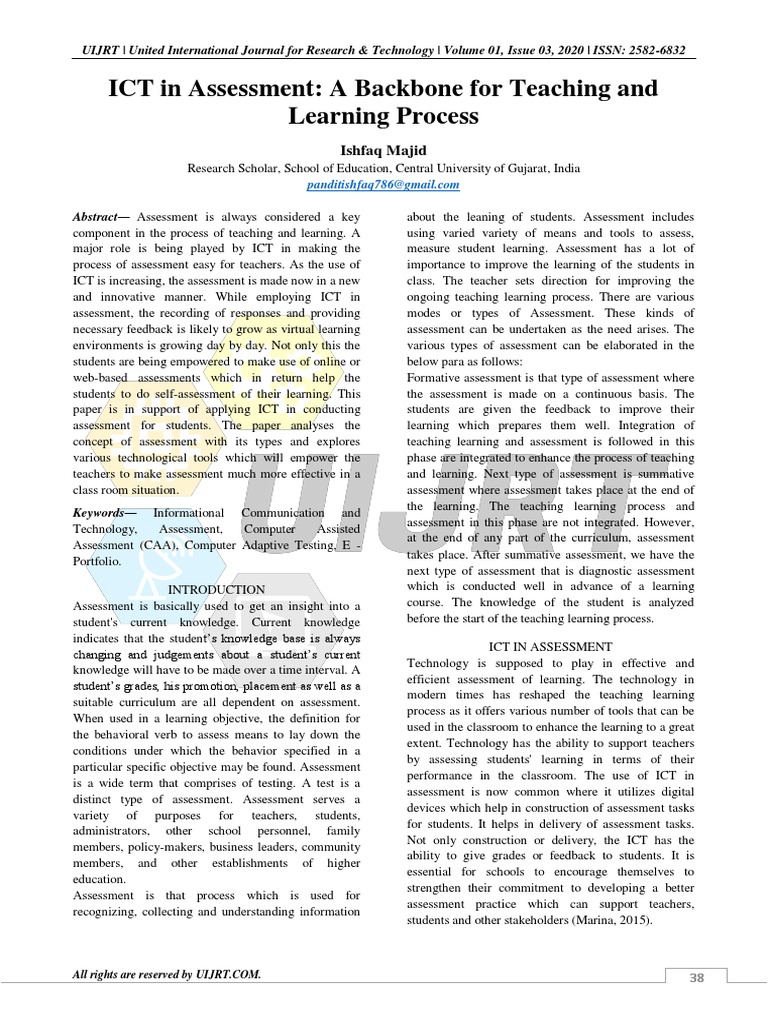 ICT in Assessment: A Backbone For Teaching and Learning Process | PDF ...