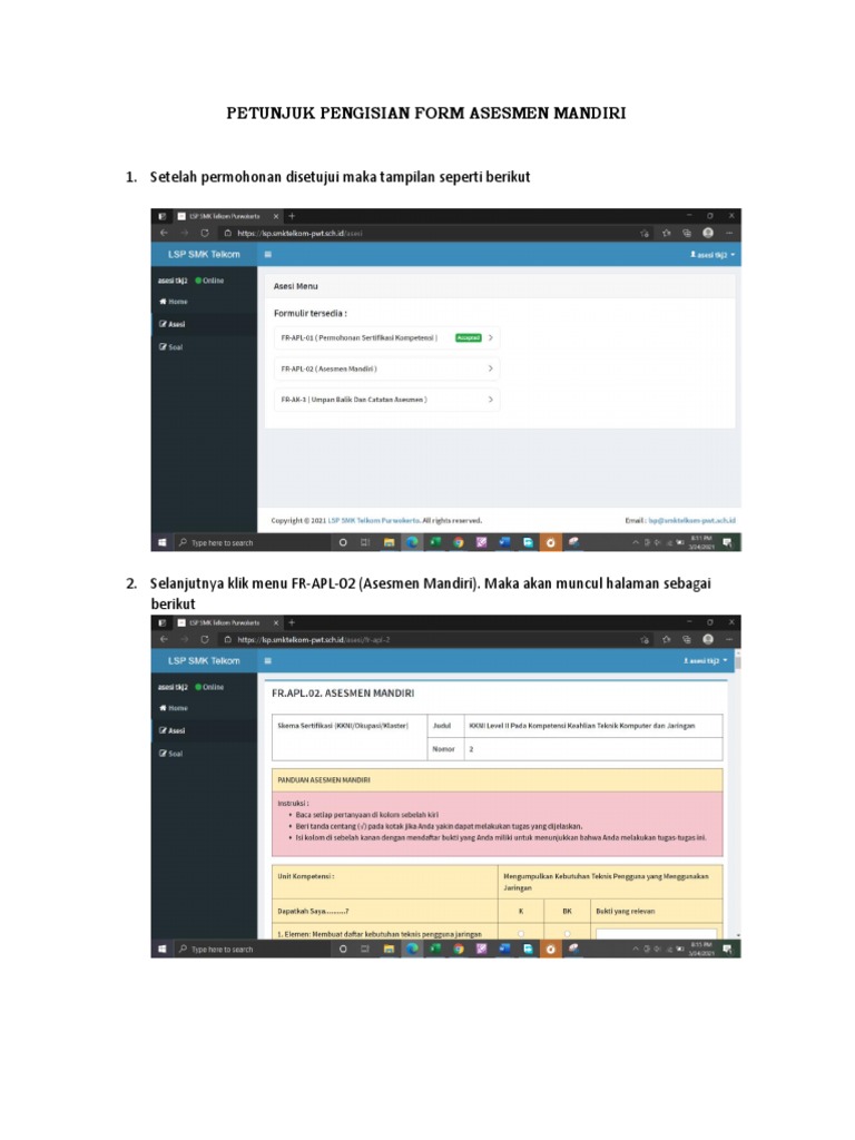 Petunjuk Pengisian Form Asesmen Mandiri | PDF