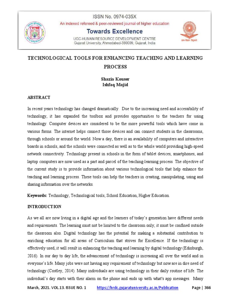 Technological Tools For Enhancing Teaching and Learning Process | PDF | Educational Technology ...