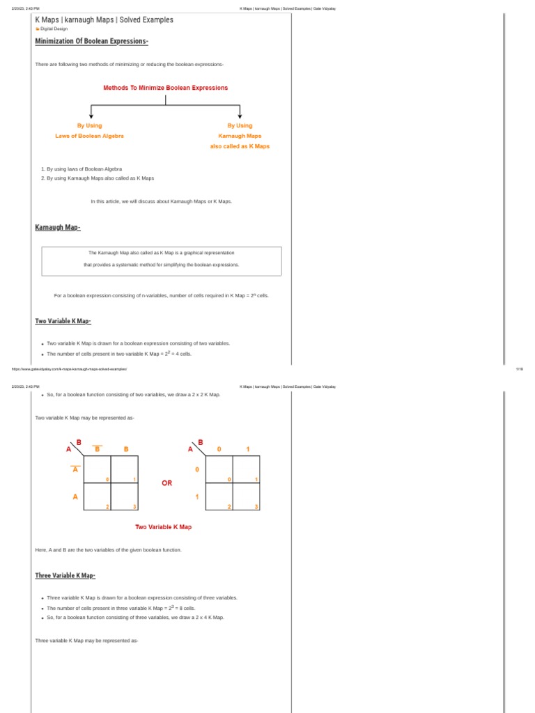 K Maps - Karnaugh Maps - Solved Examples: Minimization of Boolean Expressions | PDF ...