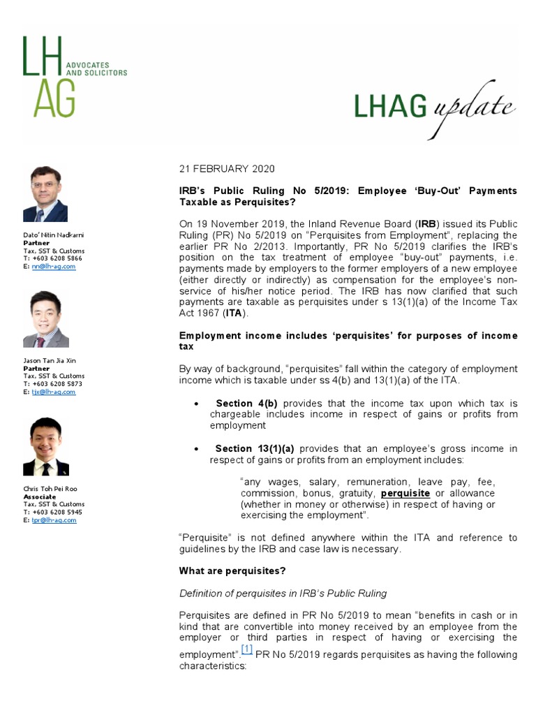 IRBs Public Ruling No 5 of 2019 - Employee Buy Out Payments Taxable As ...