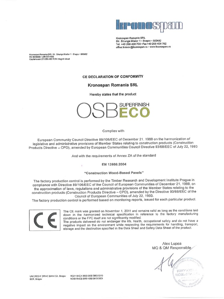 Kronospan OSB3 DoP Min PDF | PDF