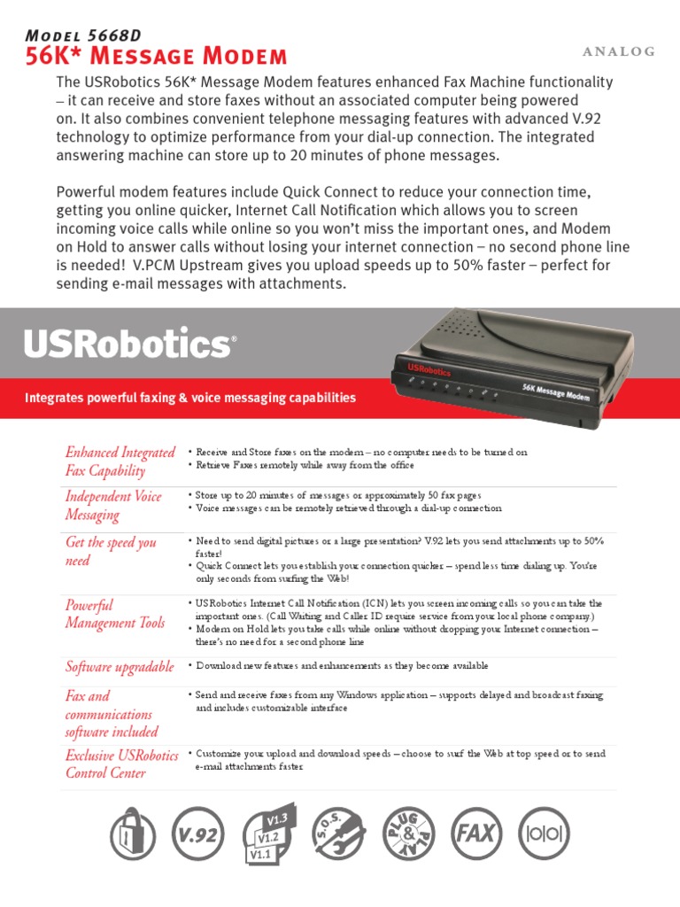 56K Message Modem: Analog | PDF | Modem | Fax