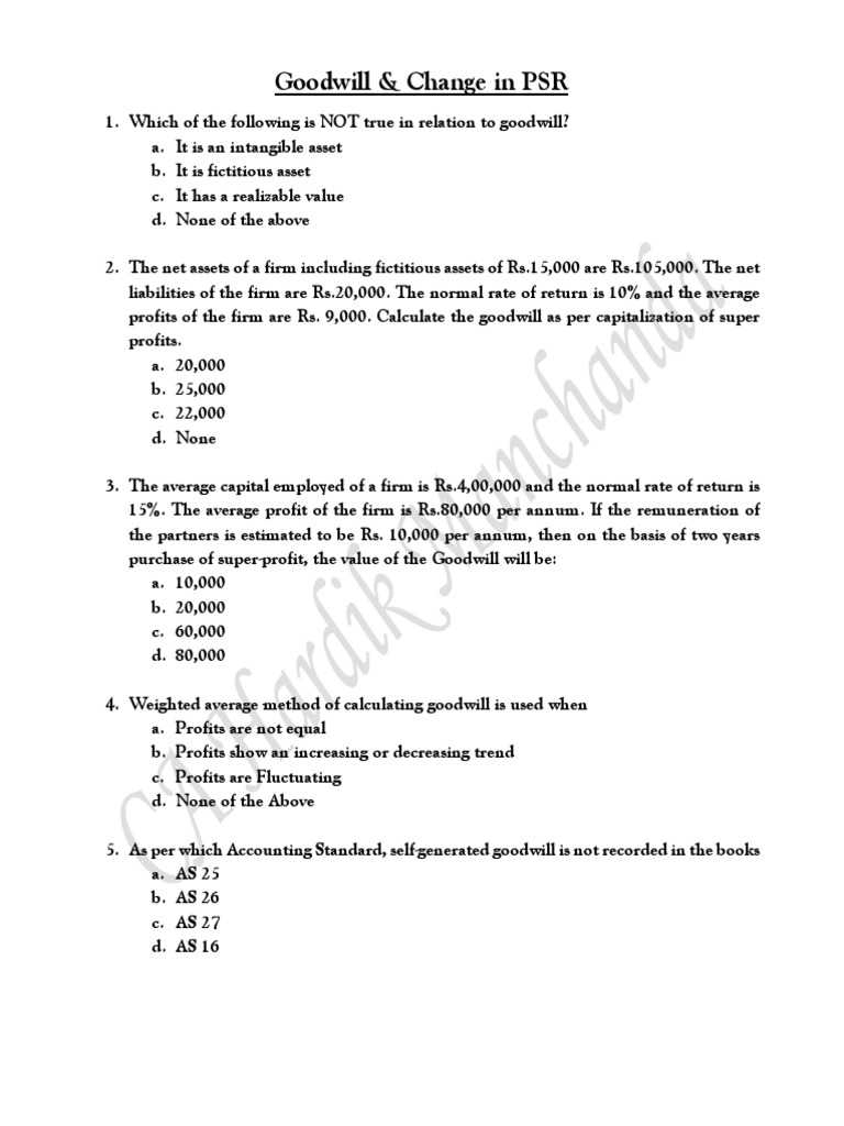 Goodwill & Change in PSR | PDF | Debits And Credits | Goodwill (Accounting)