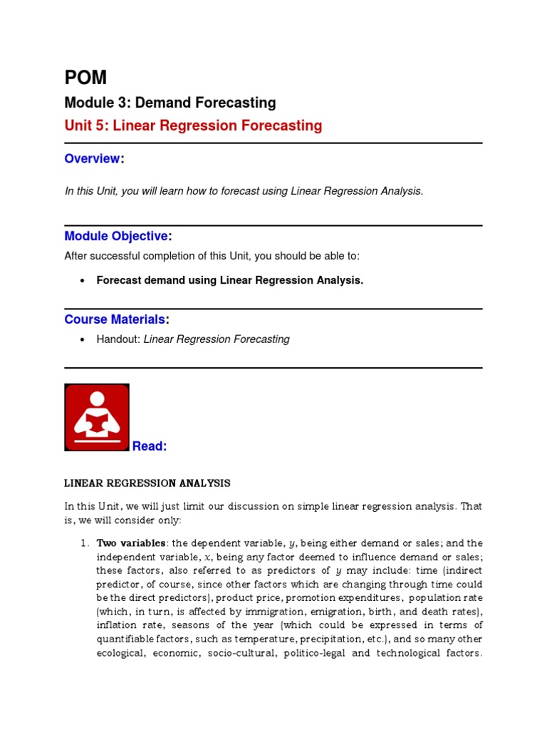 Module 3: Demand Forecasting: Unit 5: Linear Regression Forecasting | PDF | Linear Regression ...