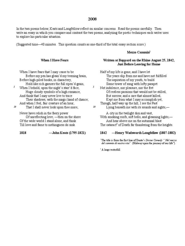 2008 (When I Have Fears and Mezzo Cammin) | PDF | Poetry