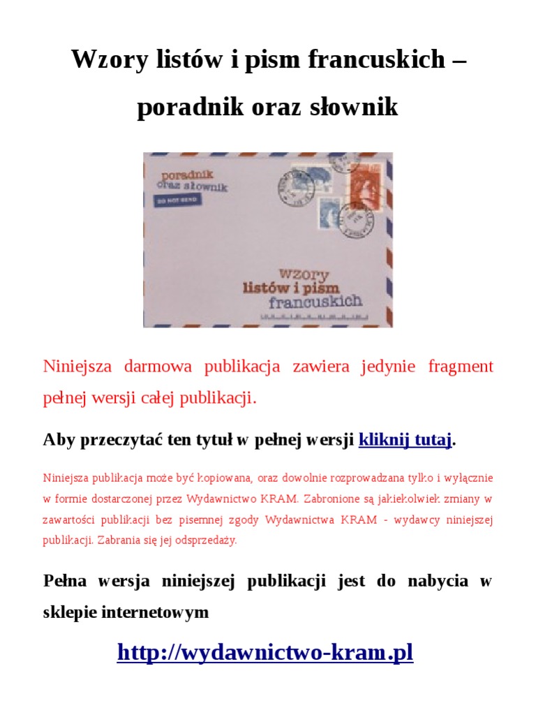 Rozmówki - Wzory Listów I Pism Francuskich - Poradnik Oraz Słownik | PDF