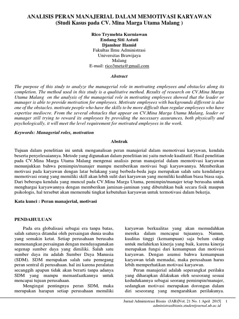ID Analisis Peran Manajerial Dalam Memotiva 1 | PDF | Pengembangan Diri