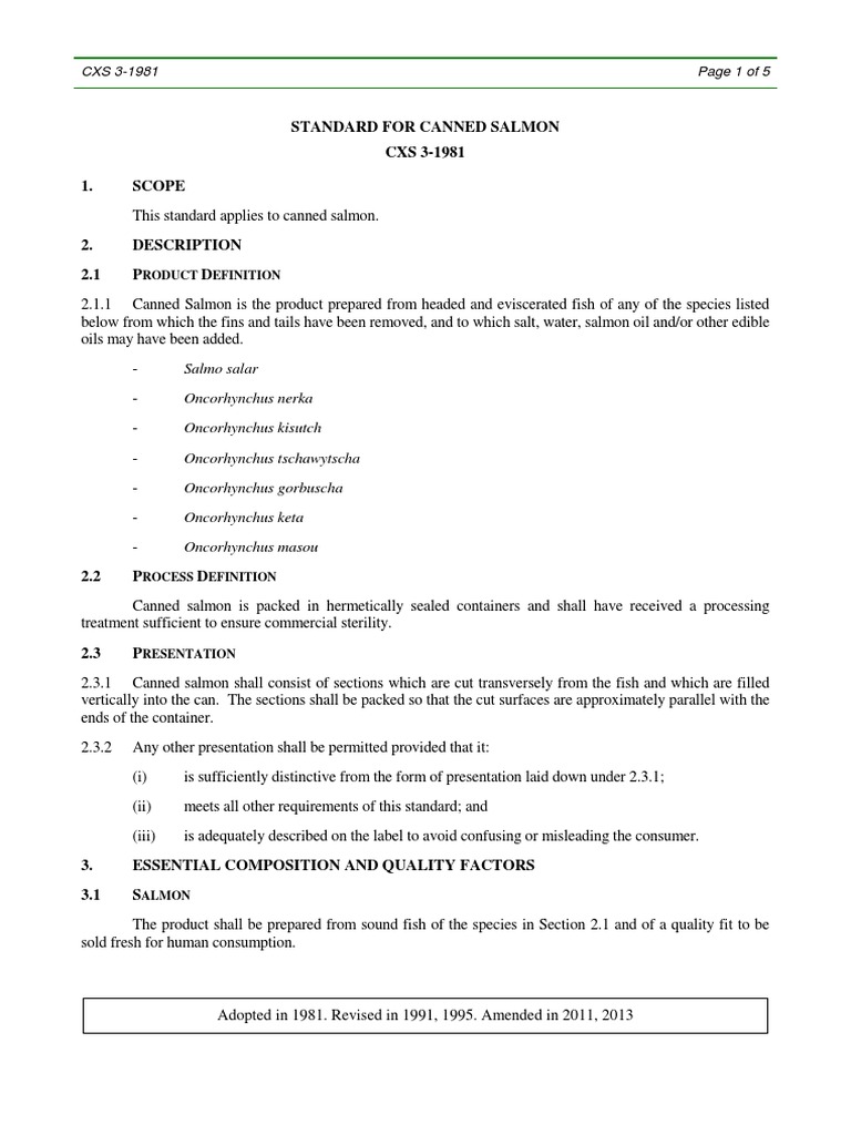 Standard For Canned Salmon CXS - 003e | PDF | Weight | Food And Drink