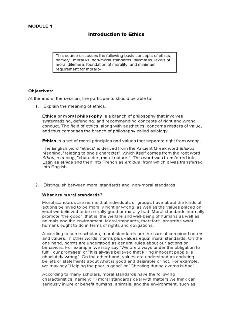 Module 1. Introduction To Ethics | PDF | Morality | Reason