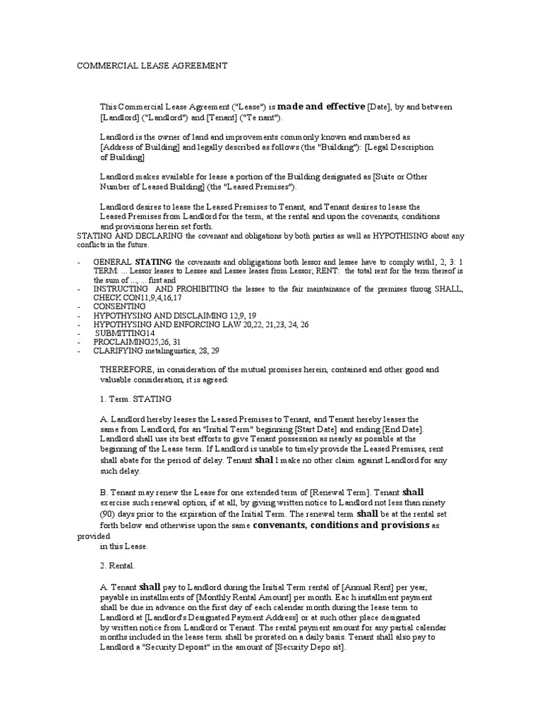 Commercial Lease Agreement Overview | PDF | Lease | Leasehold Estate