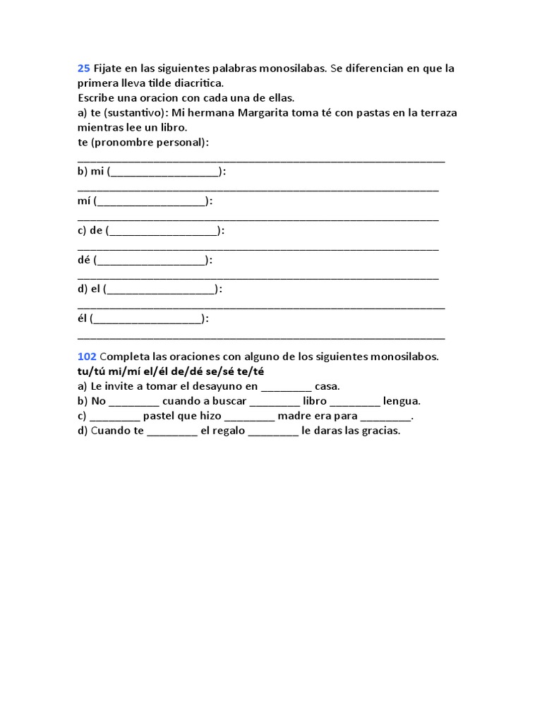 25 Fijate en Las Siguientes Palabras Monosilabas | PDF