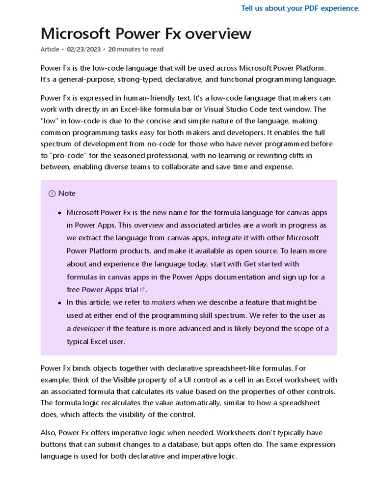 Microsoft Power FX Overview: Article - 02/23/2023 - 20 Minutes To Read ...