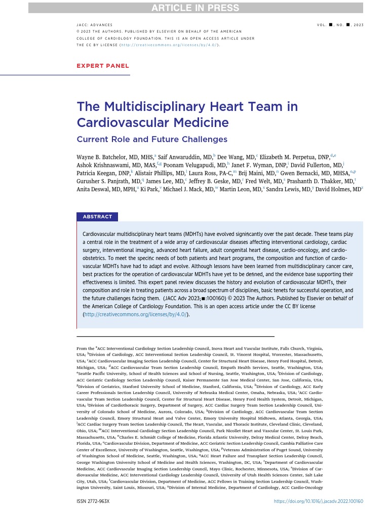 The Multidisciplinary Heart Team in Cardiovascular Medicine: Current ...