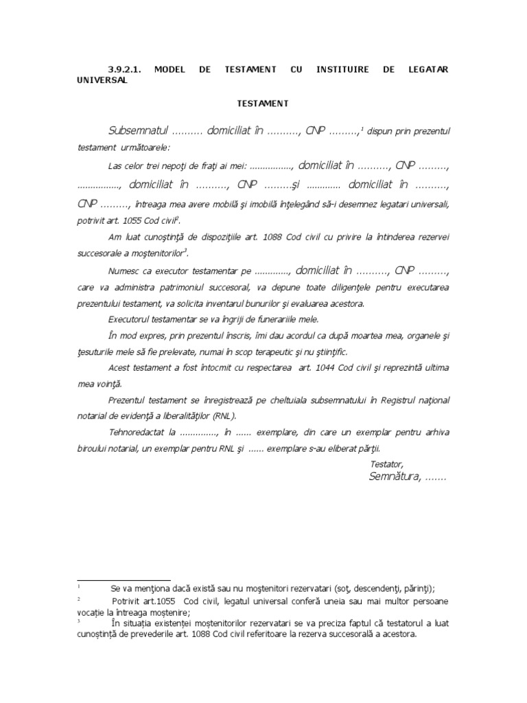 Model Testament Instituire Legatar.2011.ncc | PDF