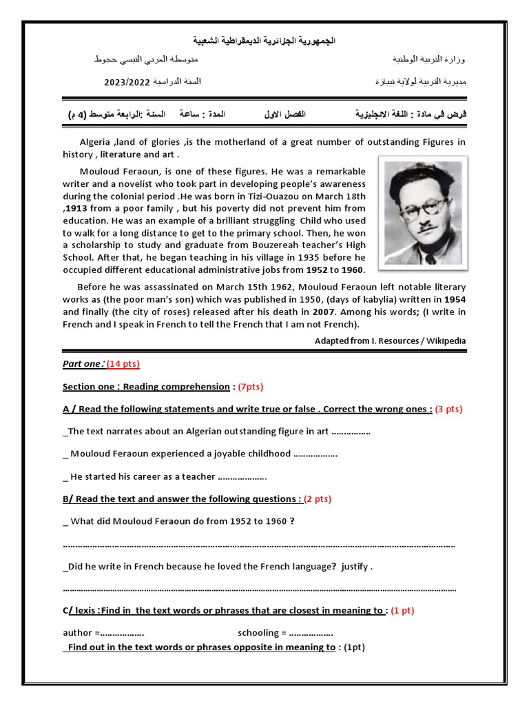 Mouloud Feraoun: Algerian Literary Icon | PDF | Algeria | Ellipsis