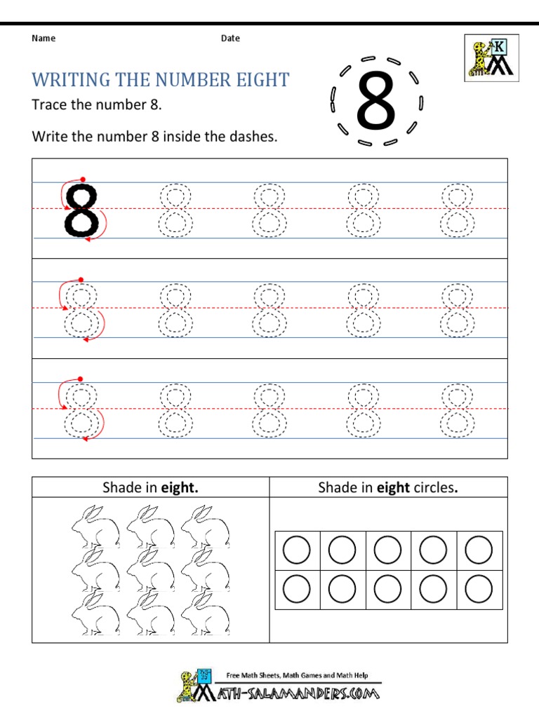 A Kindergarten Worksheet Teaching How to Write and Shade the Number ...