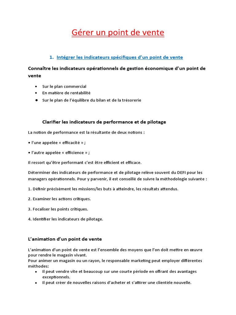 Gestion efficace d'un point de vente | PDF | Sodles | Commerce de détail