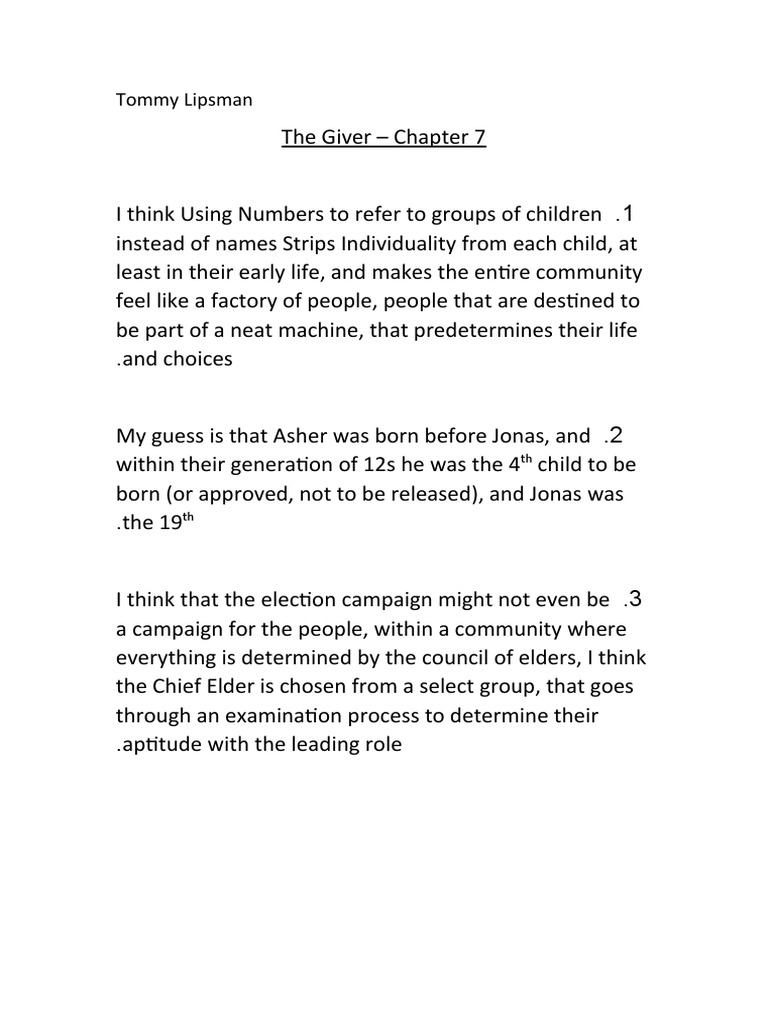 The Giver - Chapter 7 | PDF