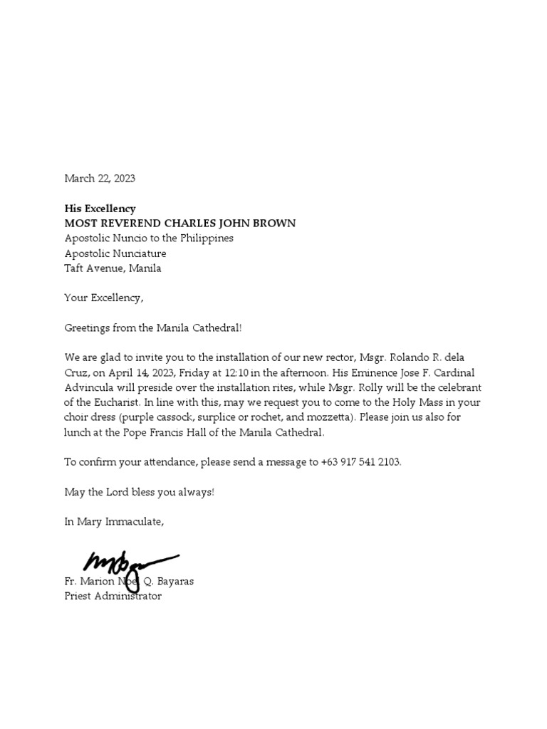 Invitation Letters Installation of MSGR Rolly (Bishops) | PDF ...