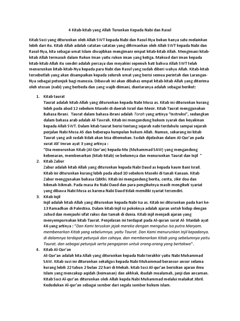 4 Kitab-Kitab Yang Allah Turunkan Kepada Nabi Dan Rasul | PDF
