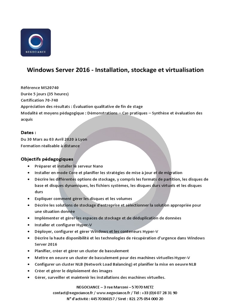 Formation Windows Server 2016: Installation et Virtualisation | PDF | I Pv6 | Windows 10