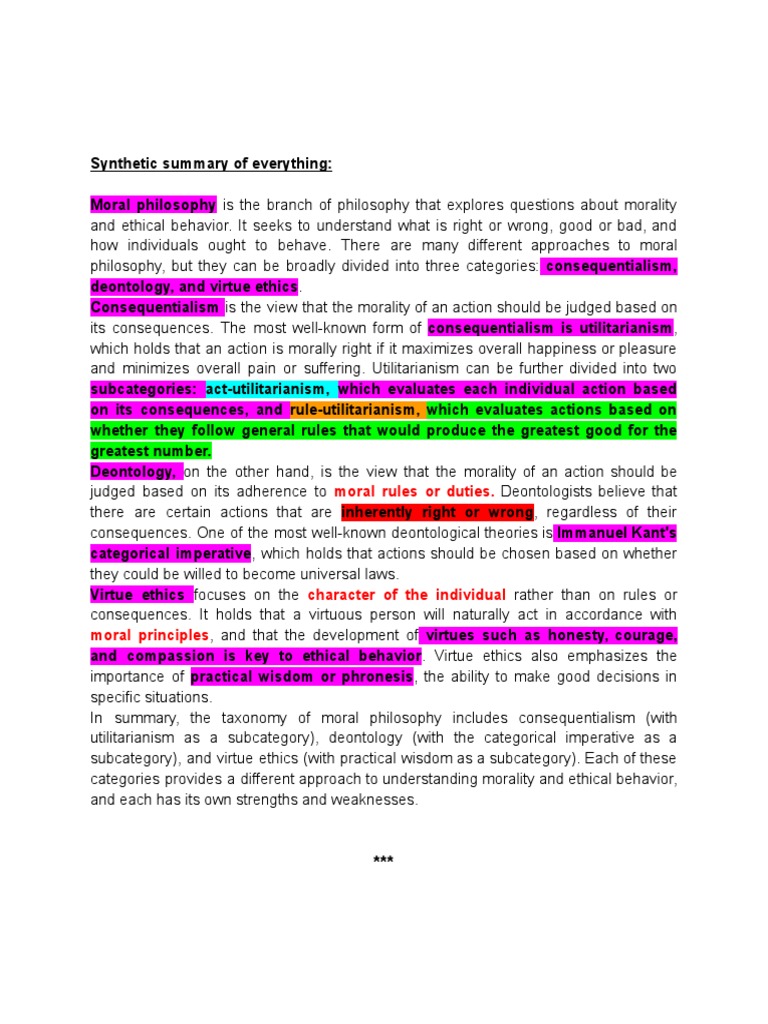 General Summary Moral Philosophy | PDF | Morality | Virtue Ethics