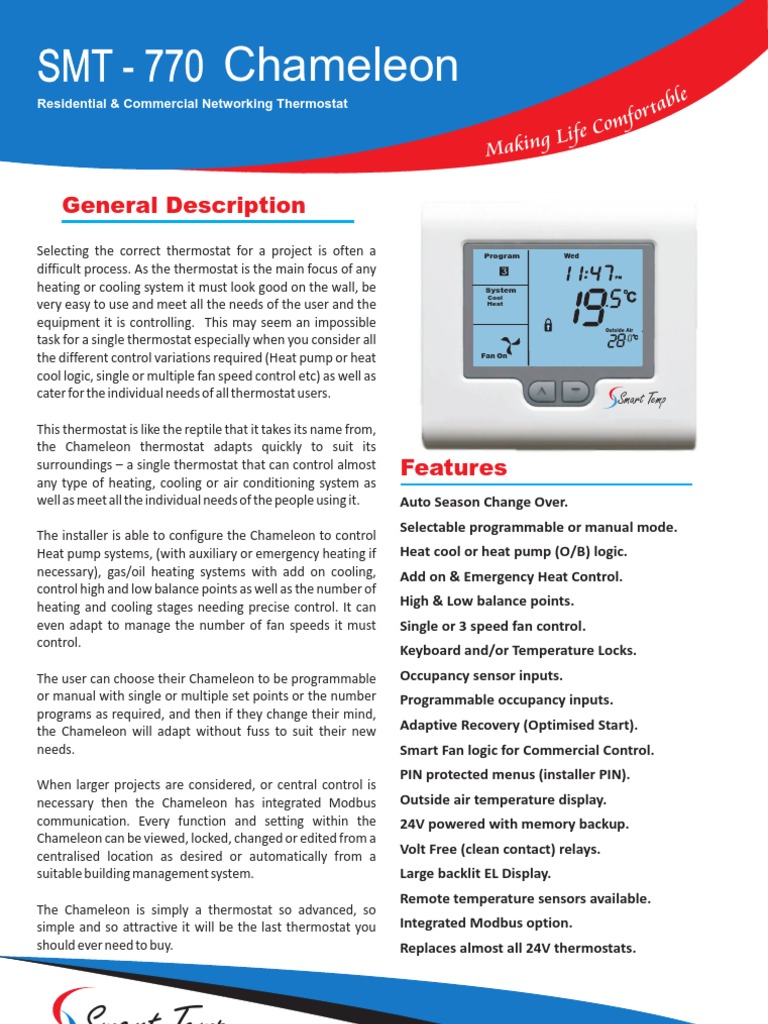 SMT 770 Chameleon Brochure | PDF | Thermostat | Hvac
