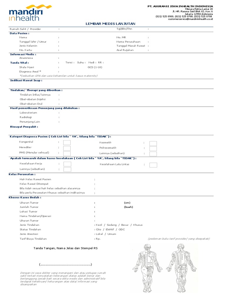Lembar Medis Lanjutan: Tanda Tangan, Nama Jelas Dan Stempel RS | PDF