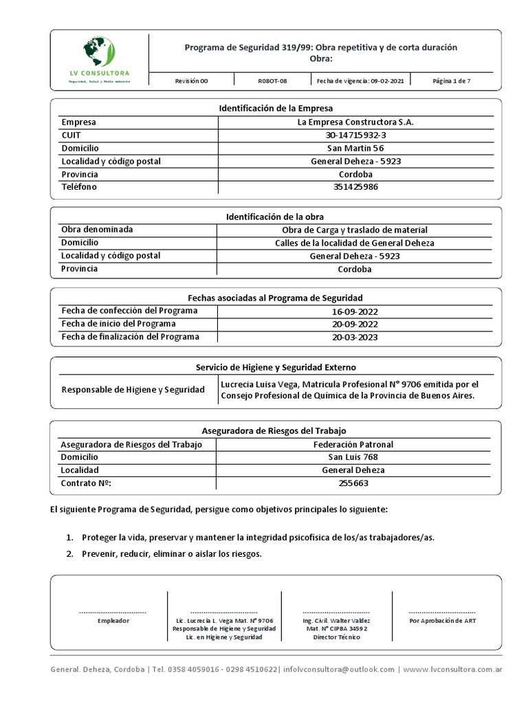 Programa de Seguridad La Empresa Constructora S.A. | PDF | Seguridad y ...