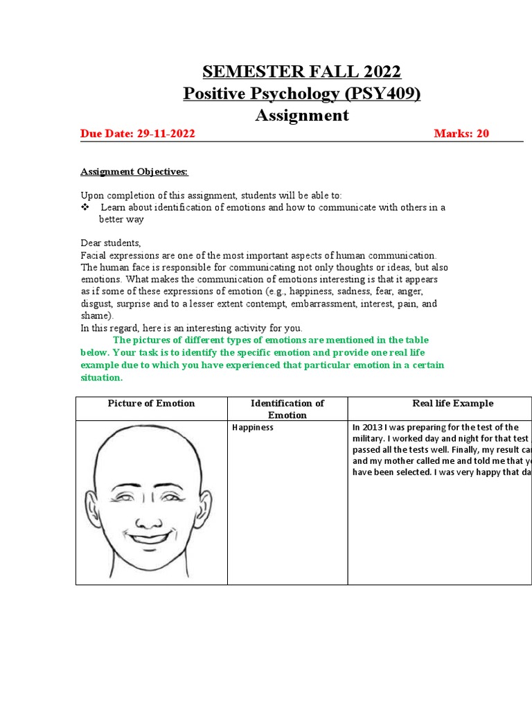 Psy409 Assignment | PDF | Emotions | Metaphysics Of Mind