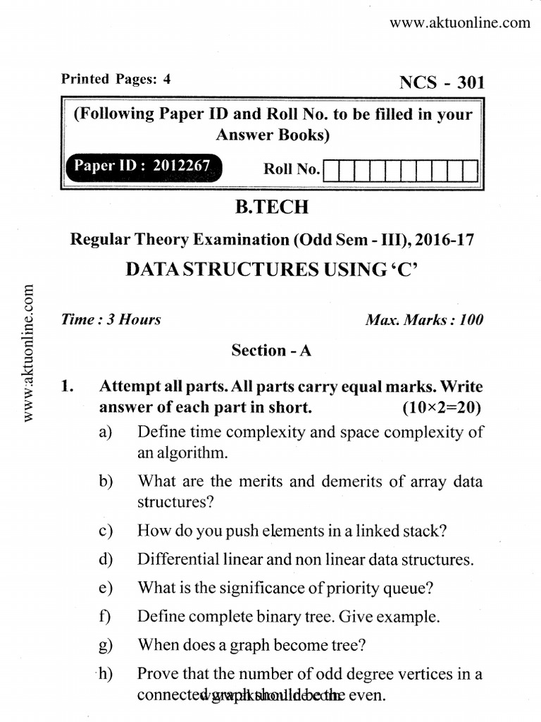 Data Structure Question Paper 2017 Pdf Algorithms And Data Structures Theoretical Computer