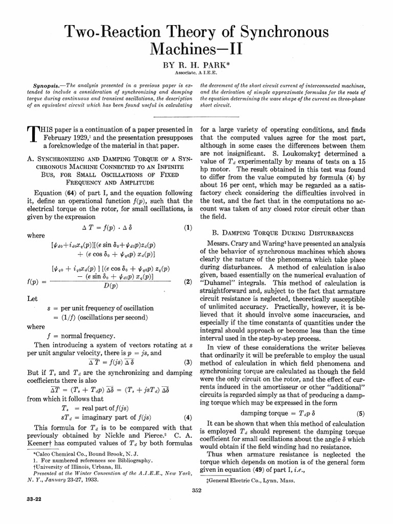 Two-Reaction Theory of Synchronous Machines | PDF