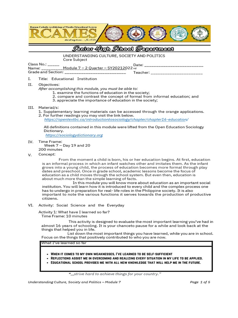 UCSP Module-7 | PDF | Curriculum | Learning