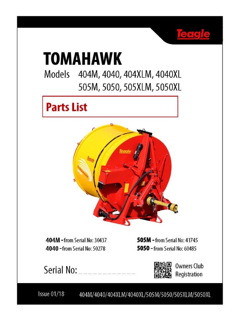 Tomahawk 404M 4040 404XLM 4040XL 505M 5050 500XLM 5050XL Parts List ...