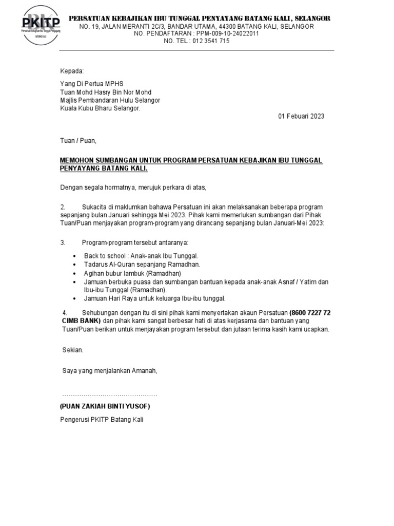 Surat Rasmi Sumbangan | PDF