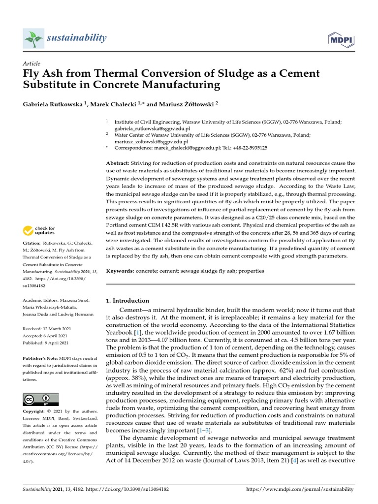Fly Ash From Thermal Conversion of Sludge As A Cement Substitute in ...