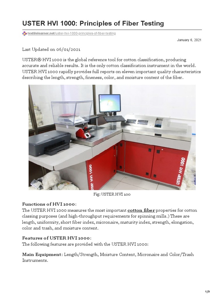 USTER HVI 1000 Principles of Fiber Testing | PDF | Humidity | Color