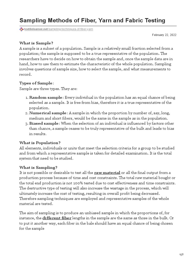 Sampling Methods in Textile Testing | PDF | Wellness | Science ...