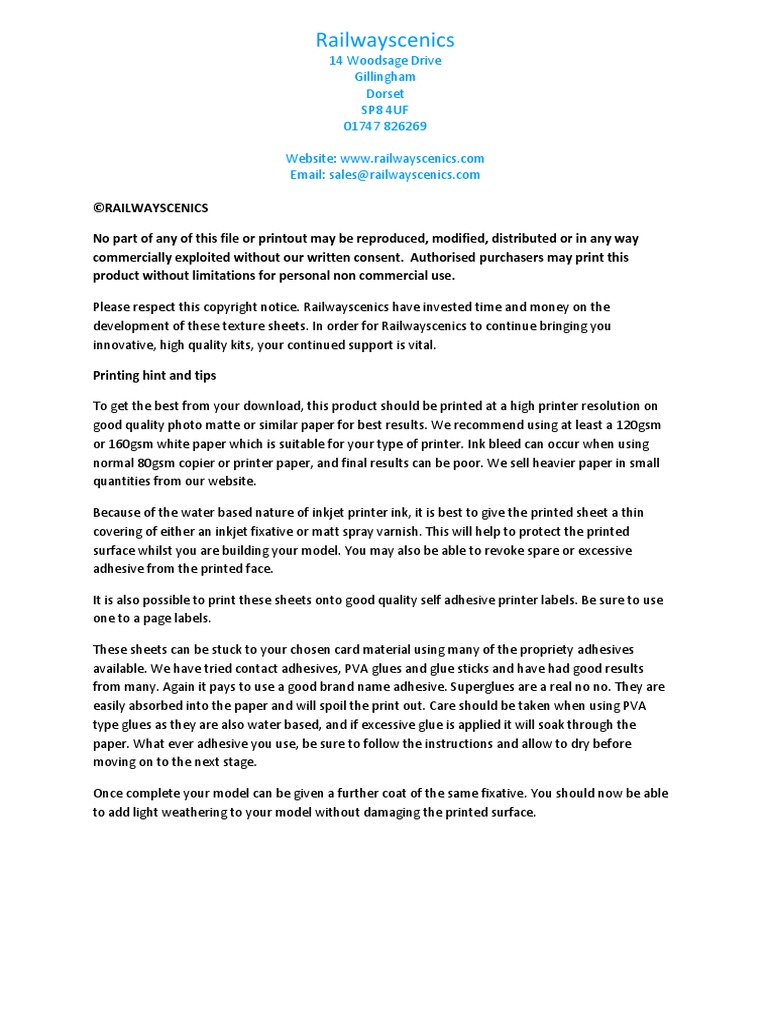 Railwayscenics Readme | PDF | Printer (Computing) | Adhesive