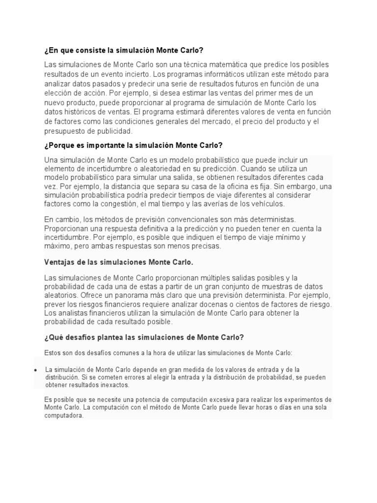 Simulación Monte Carlo | PDF | Probabilidad | Simulación