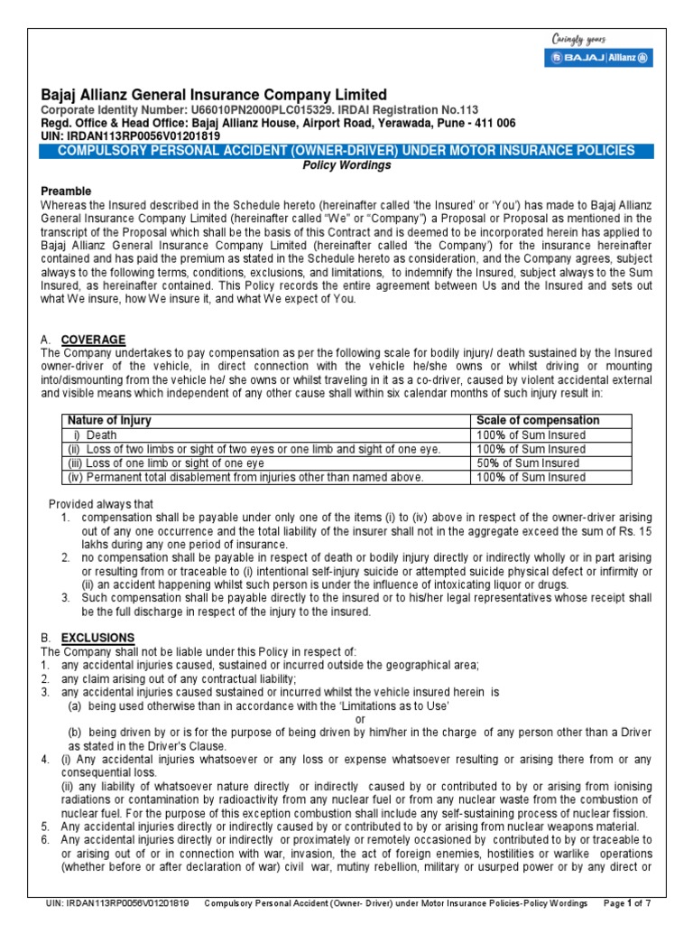 Policy Wordings1 | PDF | Insurance | Vehicle Insurance