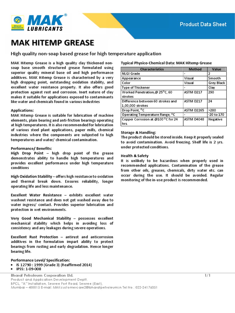 MAK Hitemp Grease | PDF | Materials | Mechanical Engineering