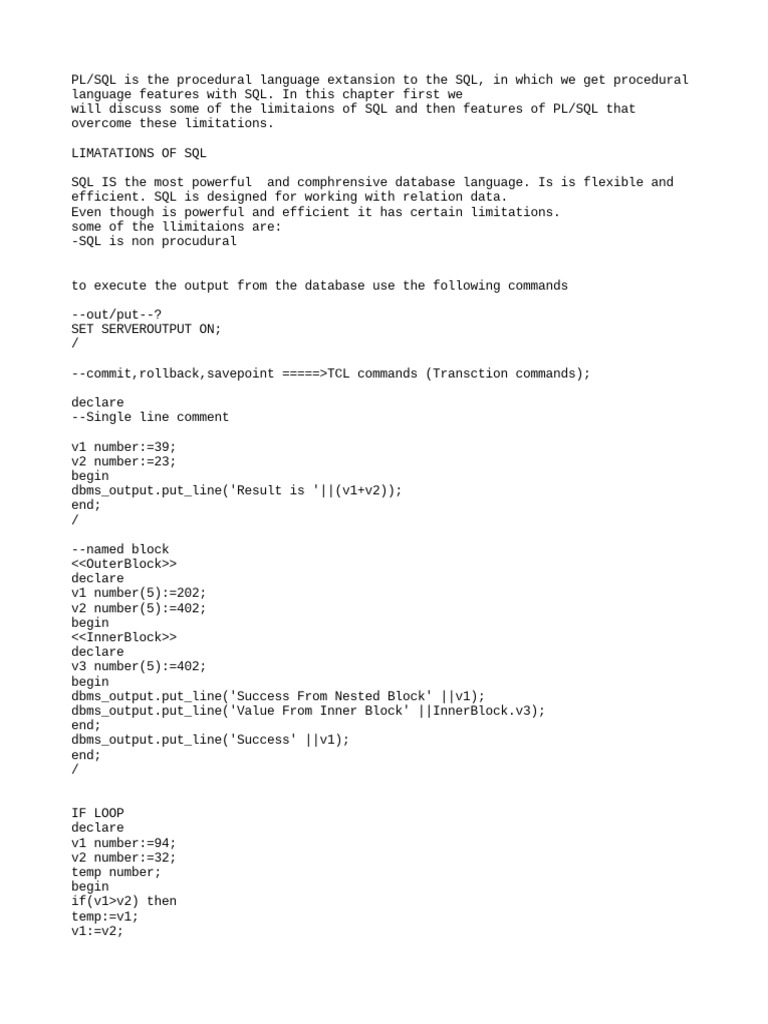 PLSQLNotes | PDF | Pl/Sql | Computer Programming