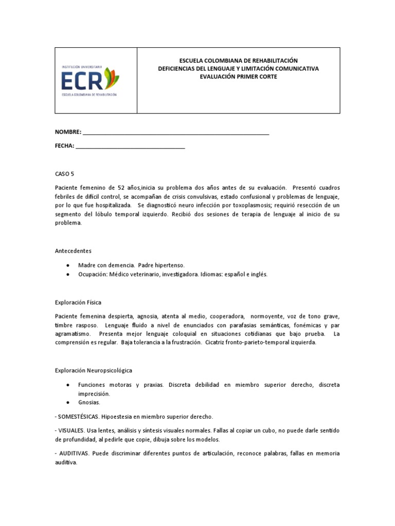 Escuela Colombiana de Rehabilitación Deficiencias Del Lenguaje Y Limitación Comunicativa ...