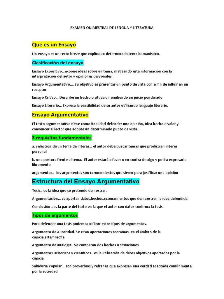 Examen Quimestral de Lengua y Literatura | PDF | Ensayos | Coma