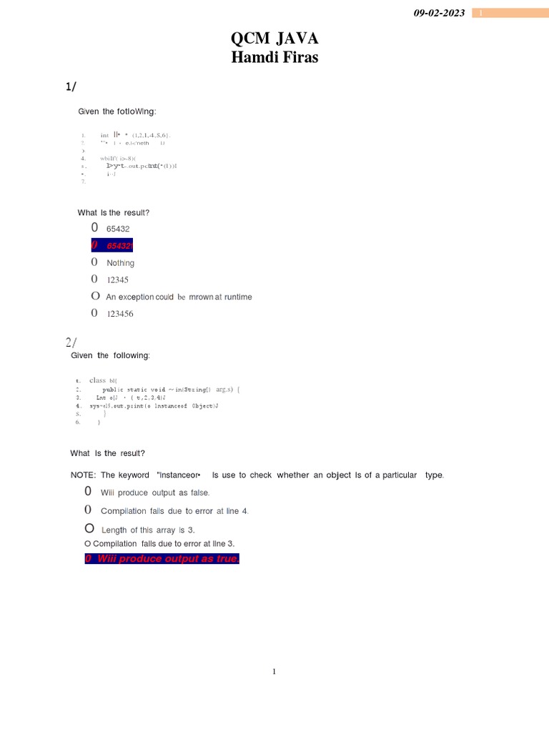 Java Programming Quiz by Firas Hamdi | PDF | Object Oriented Programming | Programming Paradigms