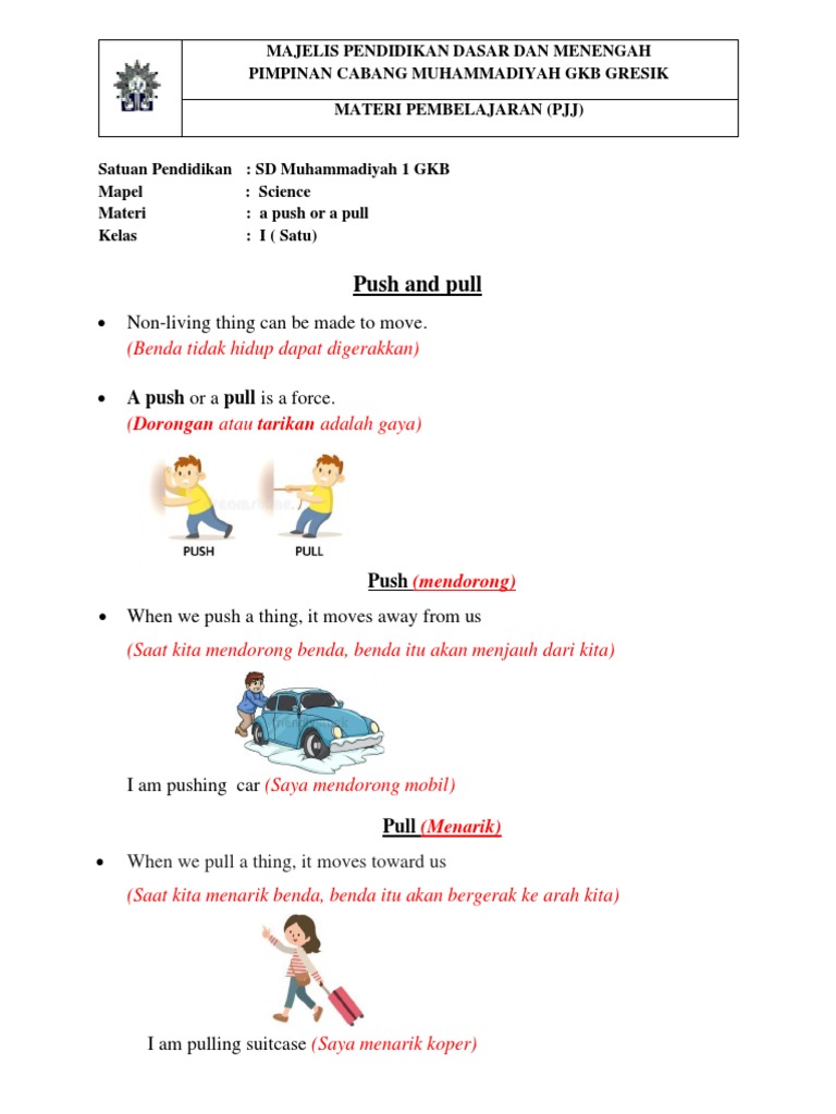 Scince Kls 1, Pushes and Pulls | PDF